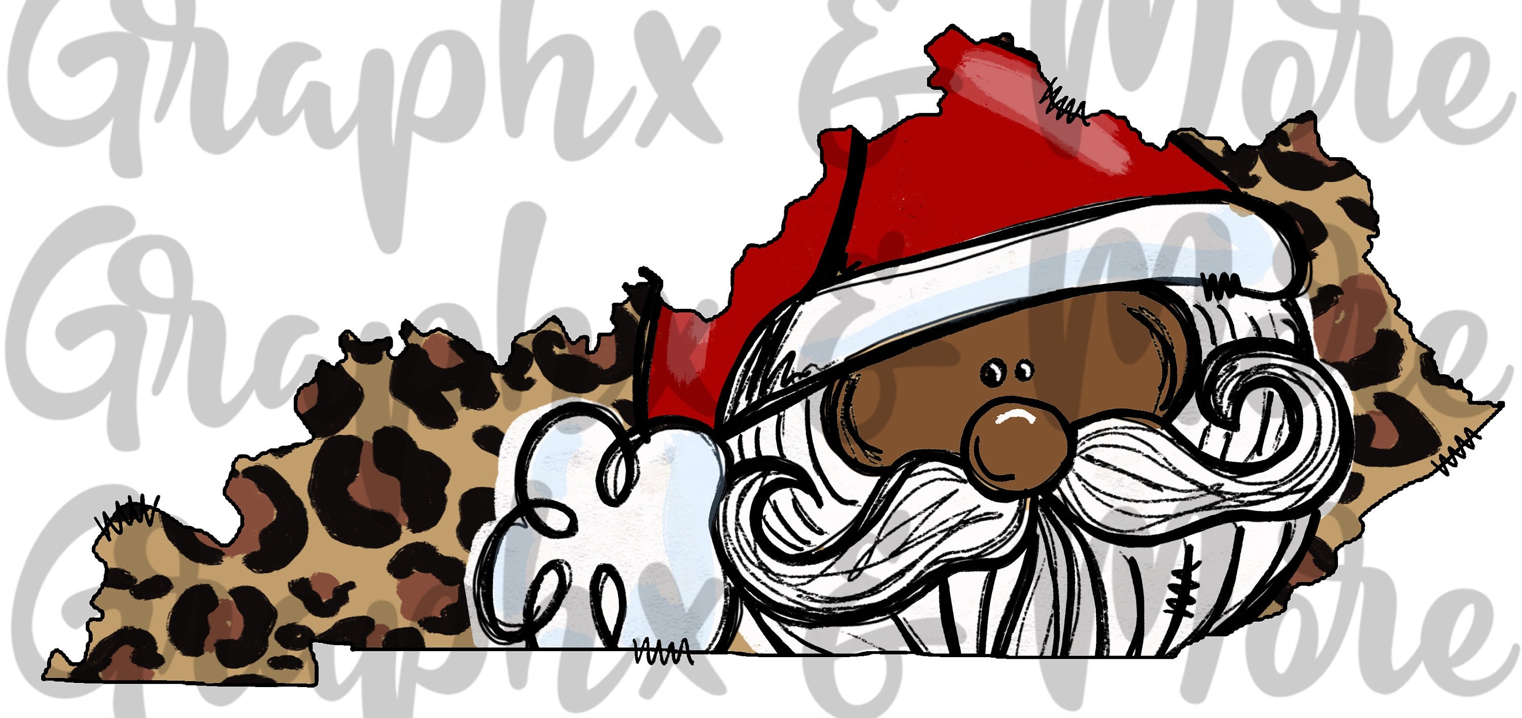 Leopard Santa KY PNG Kentucky 2 Variations Hand Drawn | Etsy