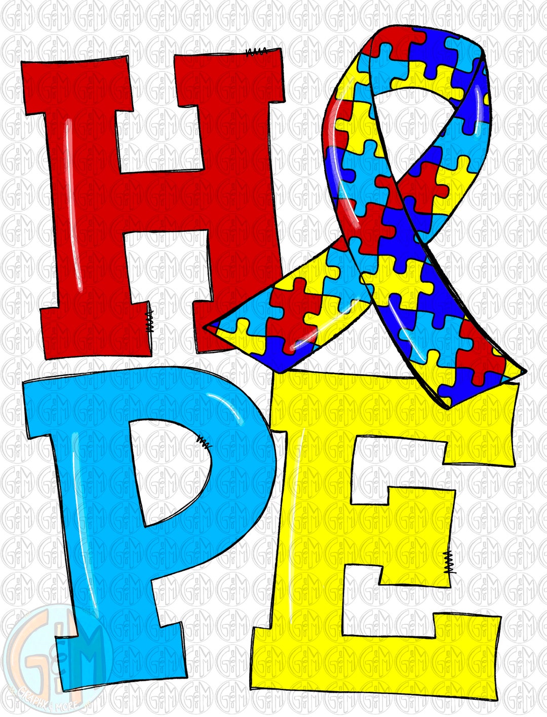 HOPE Awareness Ribbon PNG | Autism | Sublimation Design | Hand Drawn - Etsy