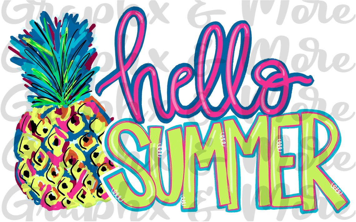 Pineapple Hello Summer PNG | Sublimation Design | Hand Drawn - Etsy