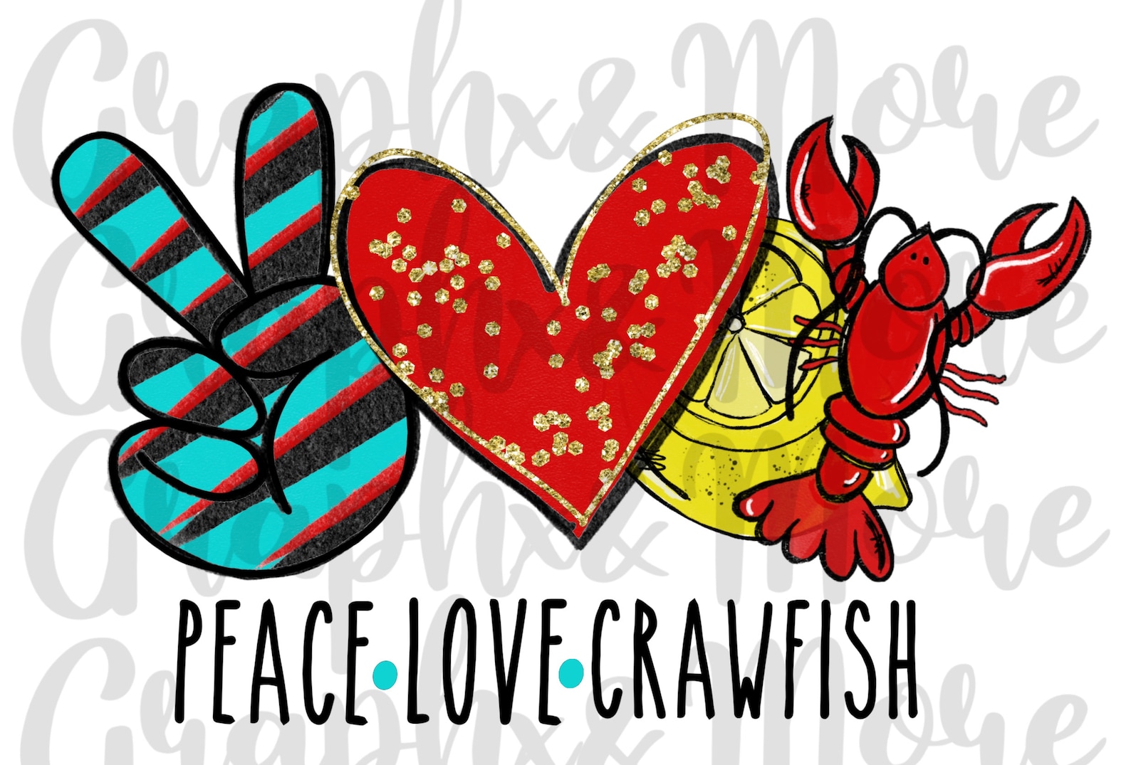 Peace. Love. Crawfish PNG | Sublimation Design | Hand Drawn | Clip Art ...