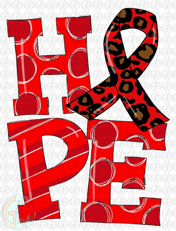 HOPE Awareness Ribbon PNG Red Sublimation Design Hand | Etsy