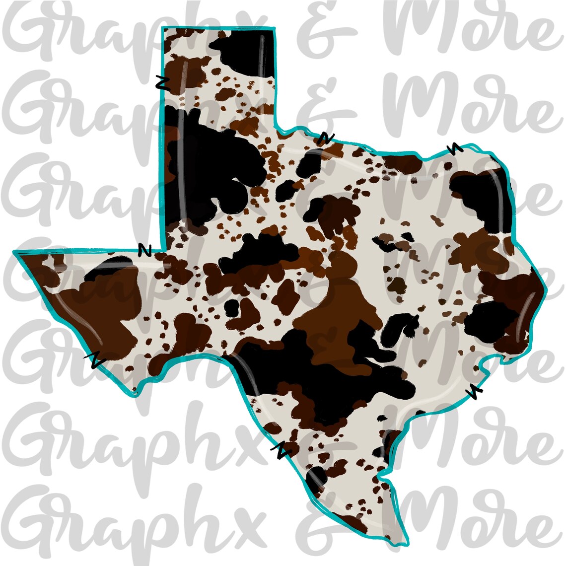 Cow Print TX PNG Texas Sublimation Design Hand Drawn | Etsy