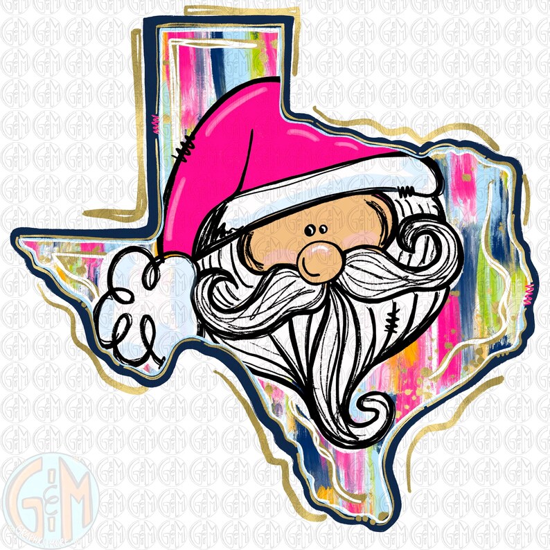 Brushed TX Santa PNG | Sublimation Design | Hand Drawn - Etsy