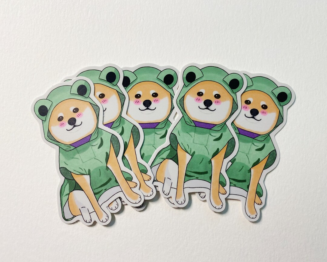 Kawaii Shiba Inu Vinyl Sticker: Frog Hoodie, Water Resistant - Etsy