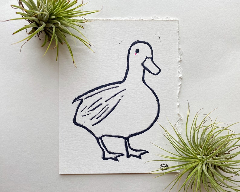 Cute Duck Linocut Art Print, 4.5x6 Inch Cute Nursery Duck Wall Décor ...