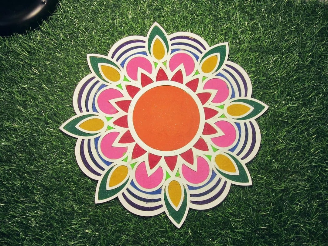 DIY MDF Readymade Round Flower Design Rangoli Mat Easy to Use Rangoli ...