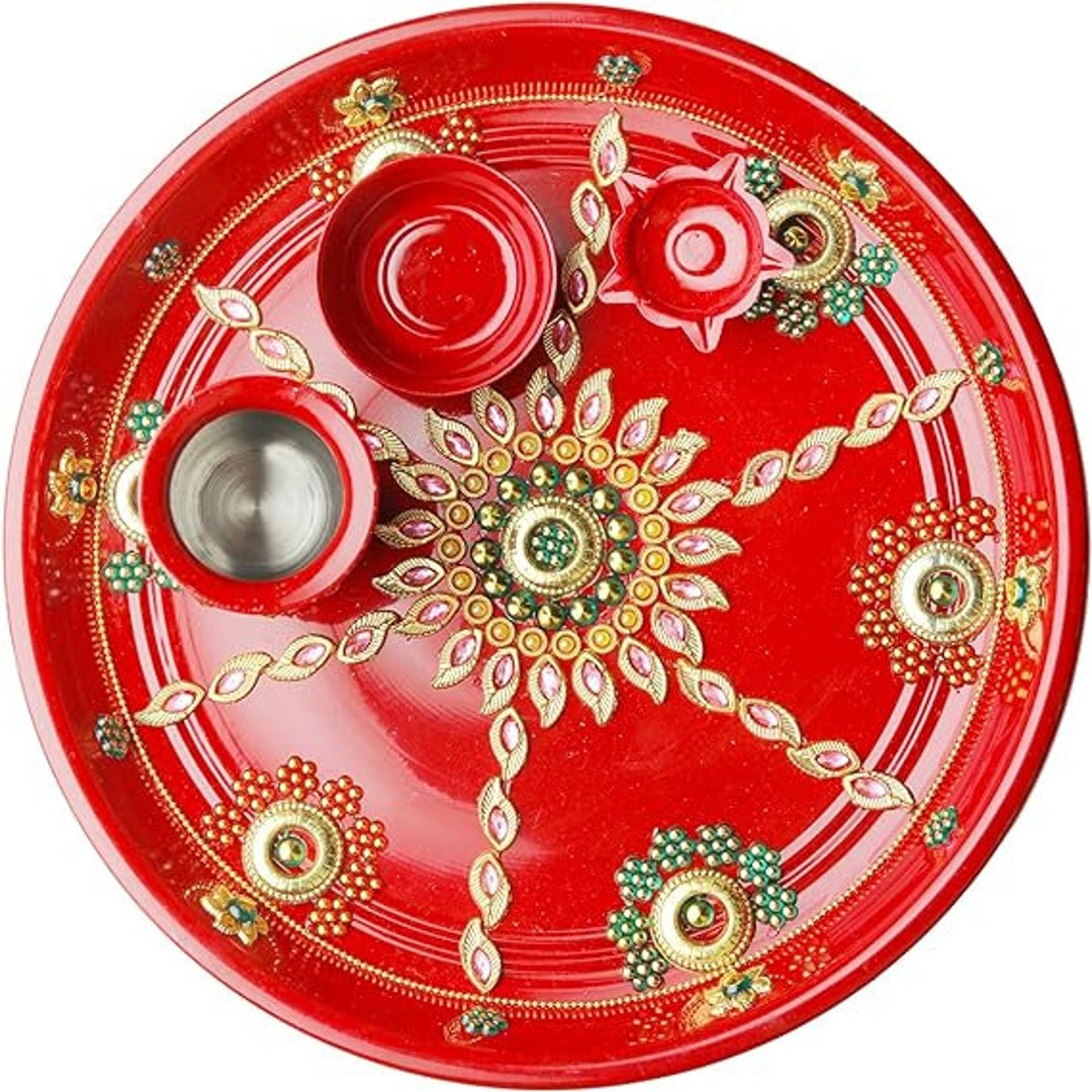 Aditri Creation Pooja Thali With Kalash Plate Platter Decorative Puja Thali With Pooja Articles ...