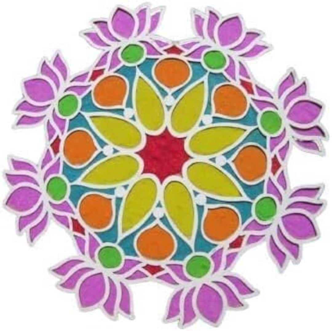 DIY MDF Readymade Round Lotus Designer Rangoli Mat Easy to Use Rangoli ...