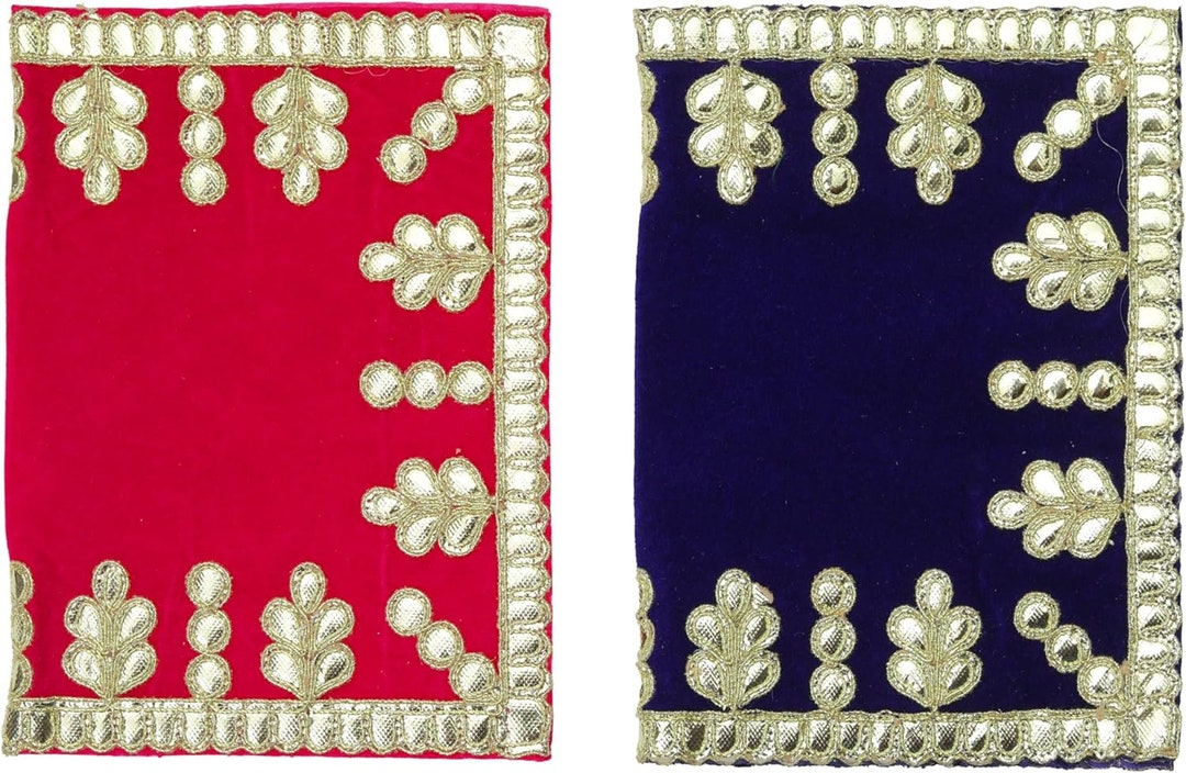Set of 2 Blue and Pink Velvet Pooja Cloth Mat Aasan Decorative Cloth ...