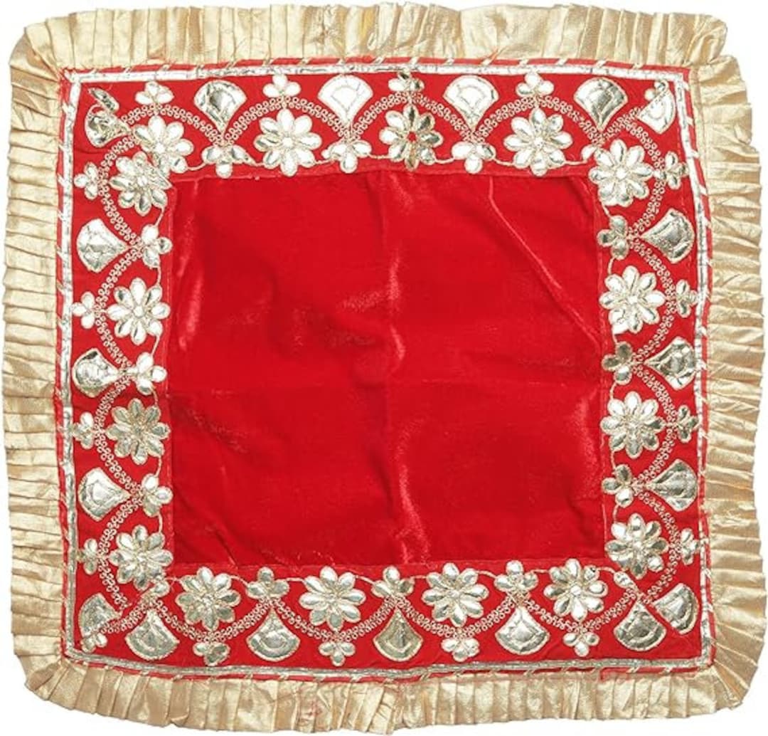 Red Velvet Pooja Cloth Mat Aasan Decorative Cloth for Multipurpose ...
