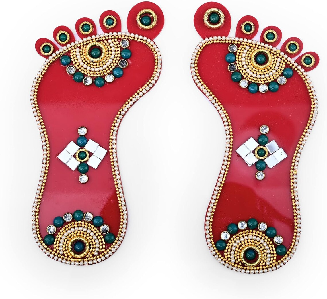 Red Laxmi Charan Paduka Feet Pagla Floor Rangoli Decoration for Door ...