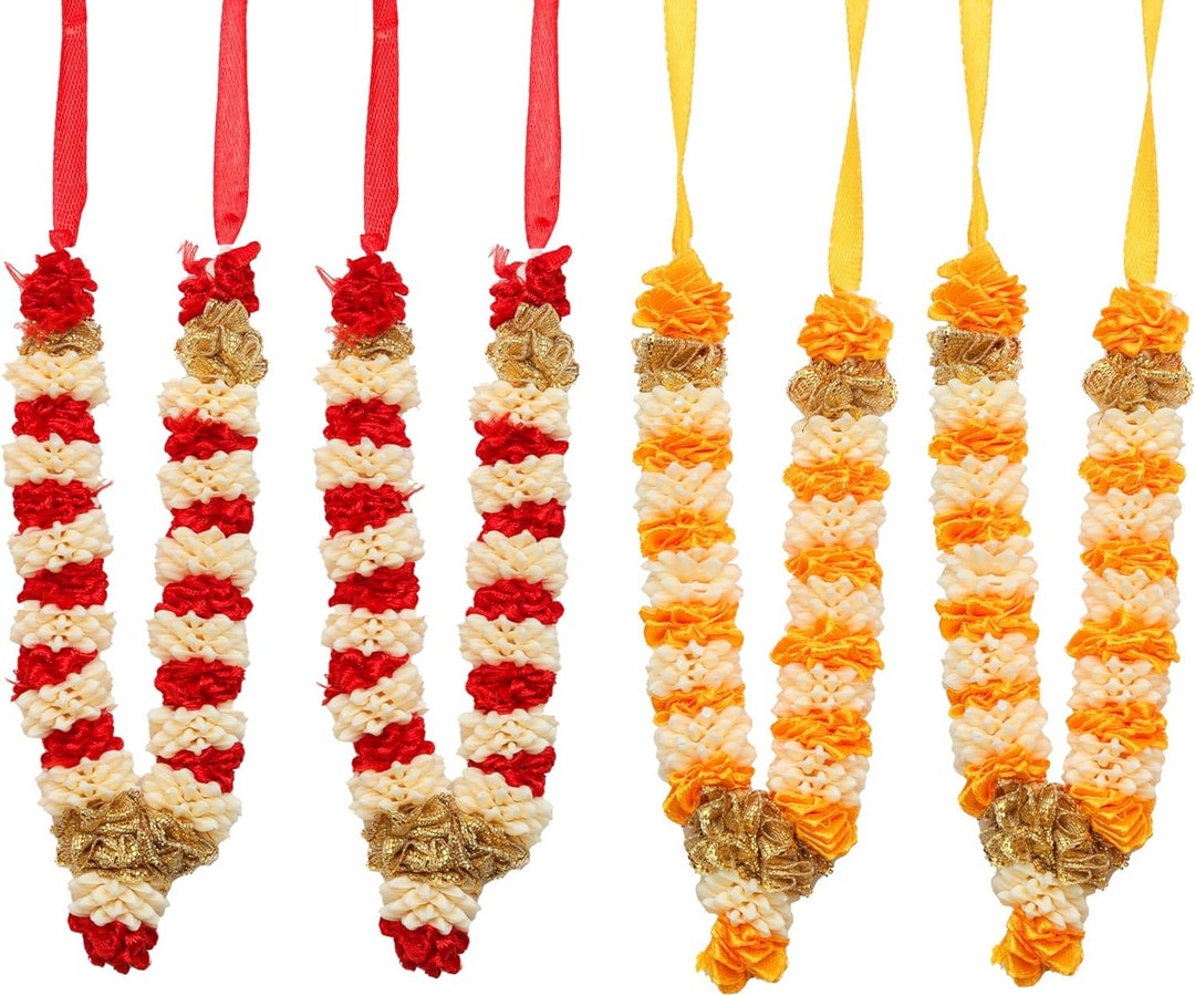 Set of 4 Artificial Flowers Ribbon Garland Haar Mala for Small Idol ...