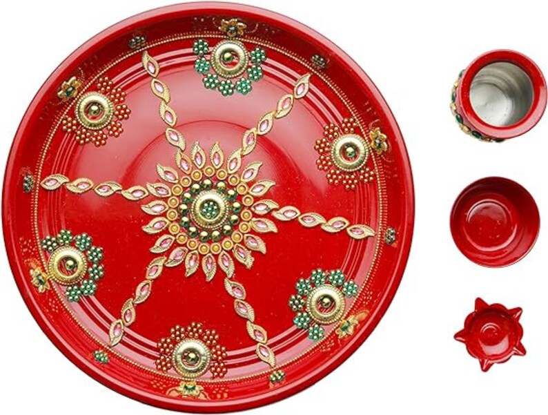 Aditri Creation Pooja Thali With Kalash Plate Platter Decorative Puja Thali With Pooja Articles ...