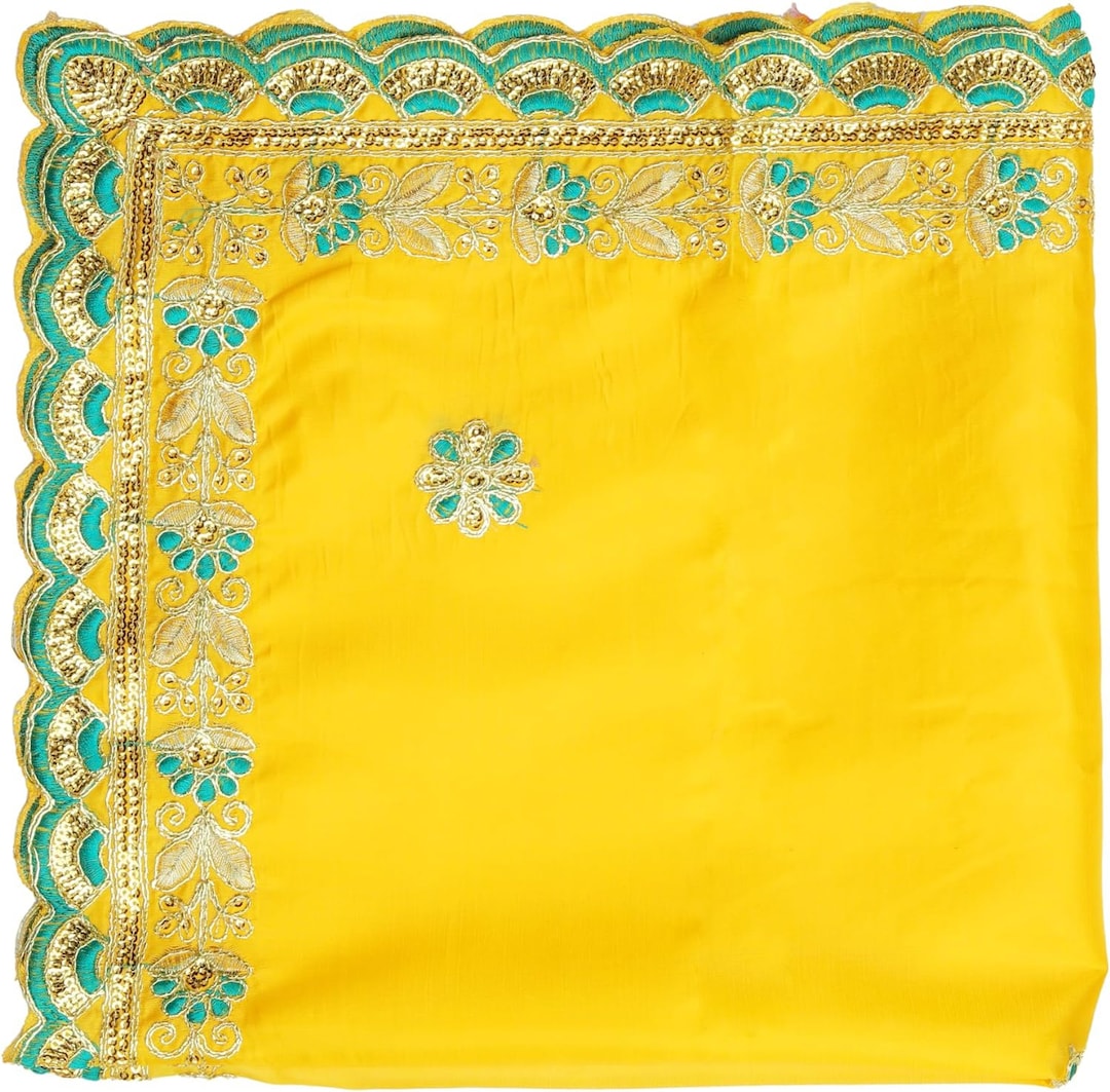Medium Pooja Cloth Mat Aasan Yellow Artificial Silk Aasan Decorative ...