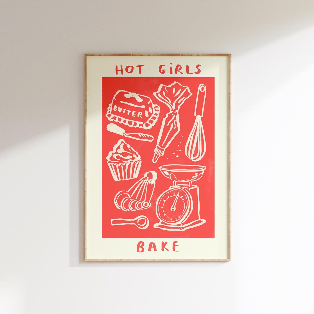 Hot Girls Bake Wall Print | Baking Cake Lover | Chef Wall Art | Baking ...