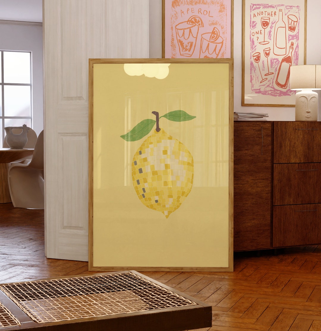 Disco Lemon Wall Print Disco Ball Poster Food and Drink Poster ...