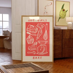Hot Girls Bake Wall Print | Baking Cake Lover | Chef Wall Art | Baking ...