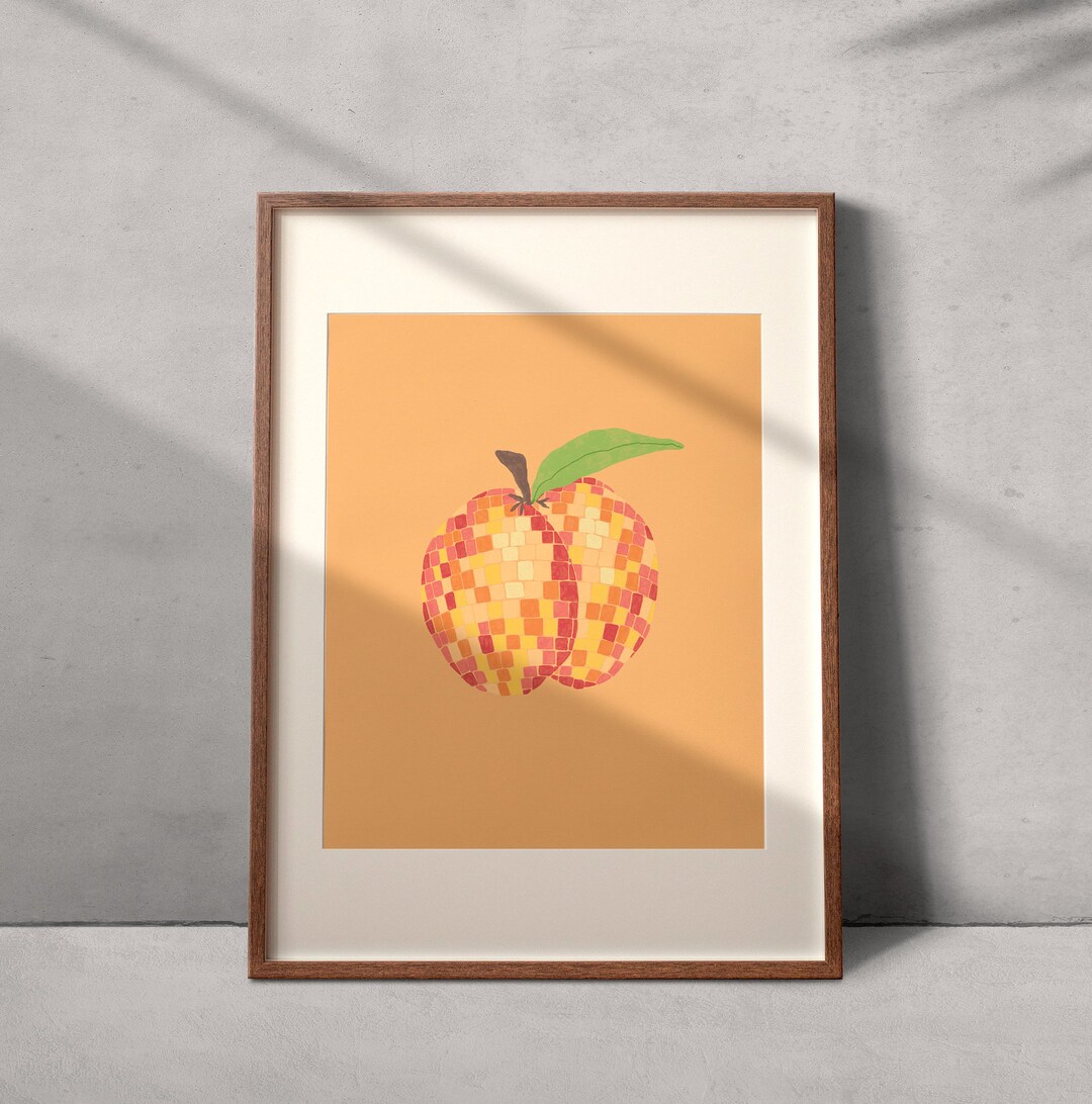 Disco Peach Wall Print Disco Ball Fruit Poster Food and - Etsy