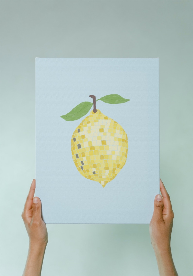 Digital Download Disco Lemon Wall Print Blue Background | Disco Ball ...
