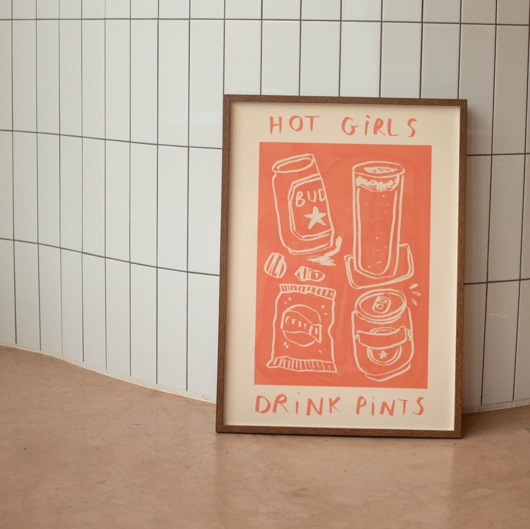 Digital Download Hot Girls Drink Pints Wall Print | Beer Illustration ...