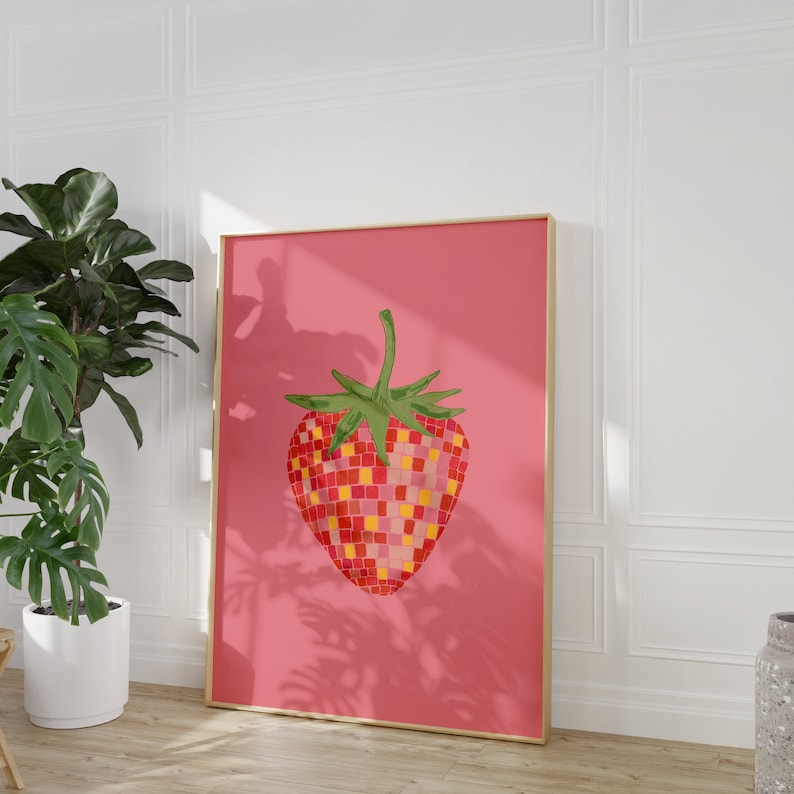 Disco Ball Strawberry Wall Art | Disco Poster | Trendy House Poster ...