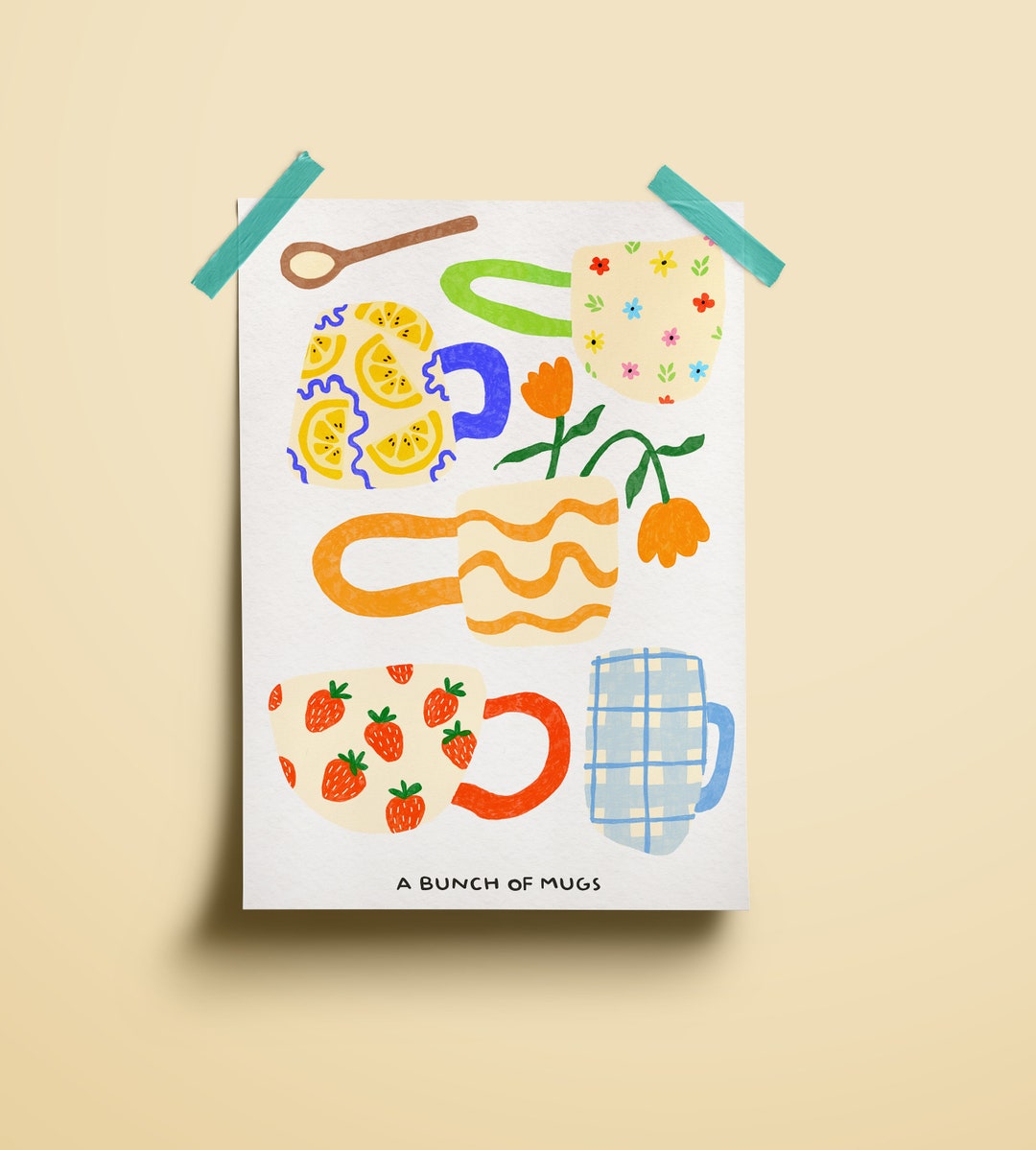 Digital Download Bunch of Mugs Print | Cute Art Poster | Coffee Art ...