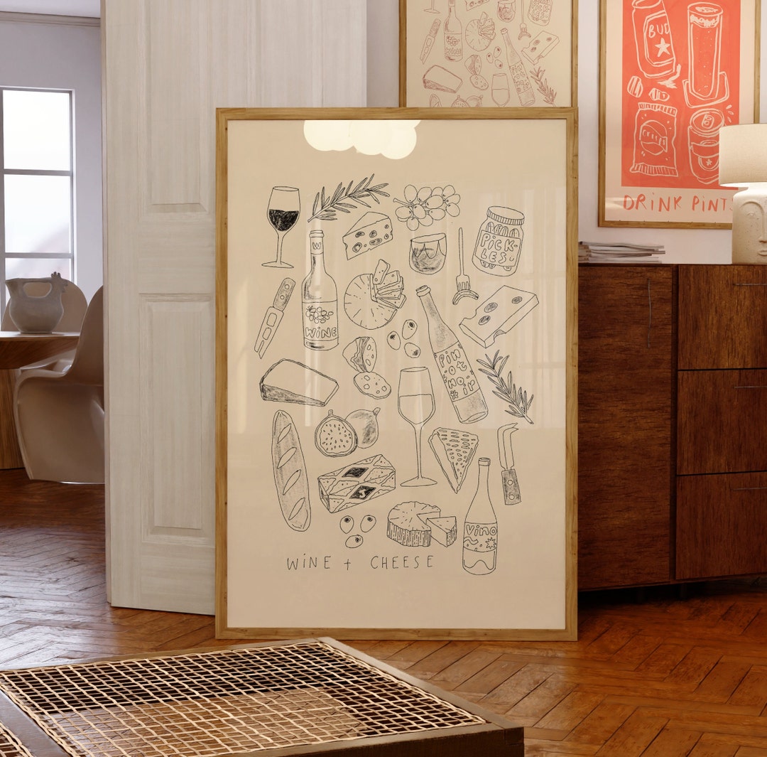 Digital Download Cheese and Wine Night Illustration | Cheese and Wine ...
