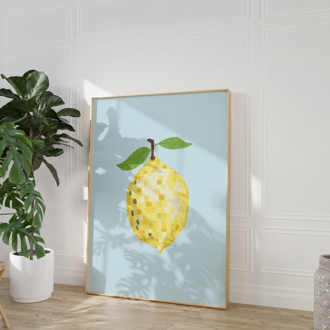Digital Download Disco Lemon Wall Print Blue Background | Disco Ball ...
