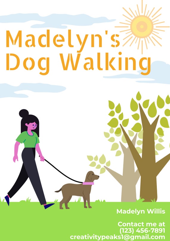 Dog Walking Custom Poster Downloadable Dog Walking Flyer Etsy