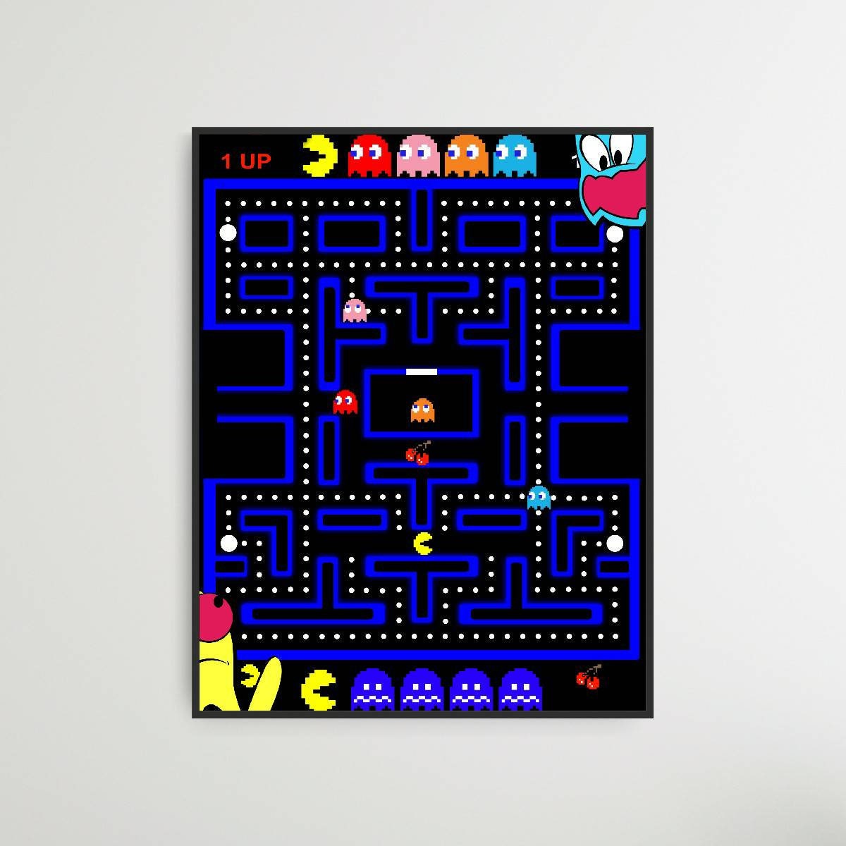 Pacman arcade videojuego laberinto retro imprimible descarga | Etsy