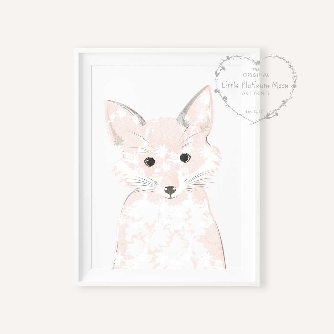 Fox Printable Art, JPG Instant Downloadable Nursery Wall Art, Blush ...