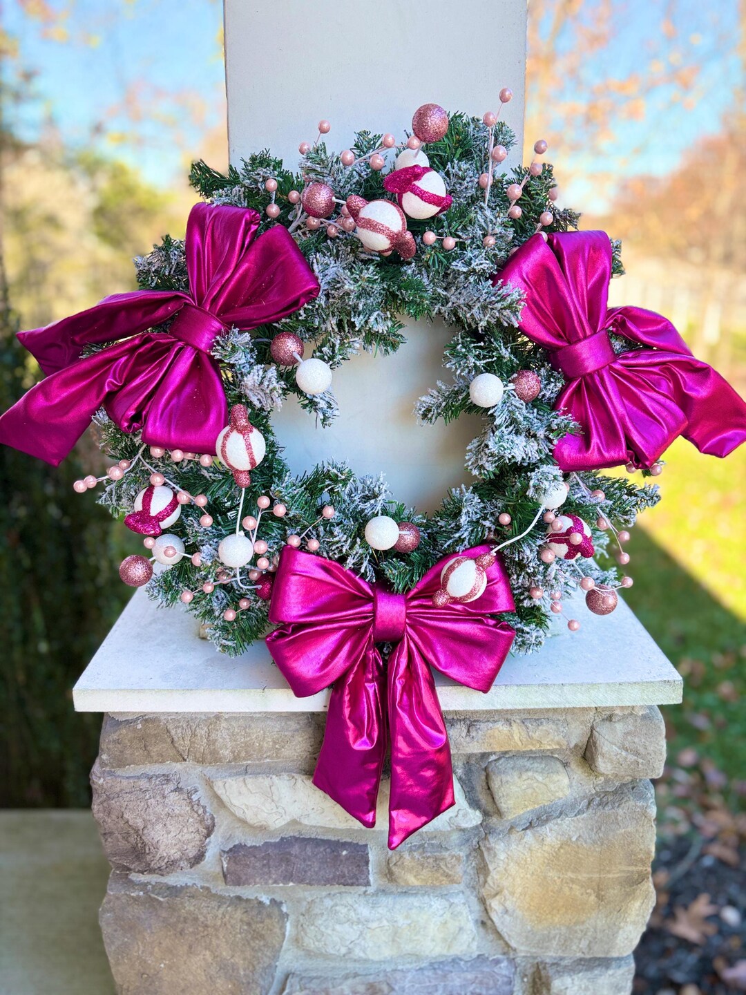 Hot Pink Candy Christmas Wreath - Etsy