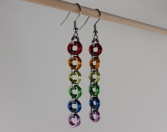 Rainbow Chain Link Earrings. Choose Hearts or Stars Glitter - Etsy