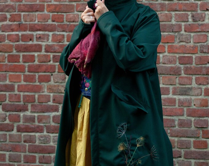 Dark Green Hooded Rainjacket Pelerina® ,woman Autumn/spring Trench Coat ...