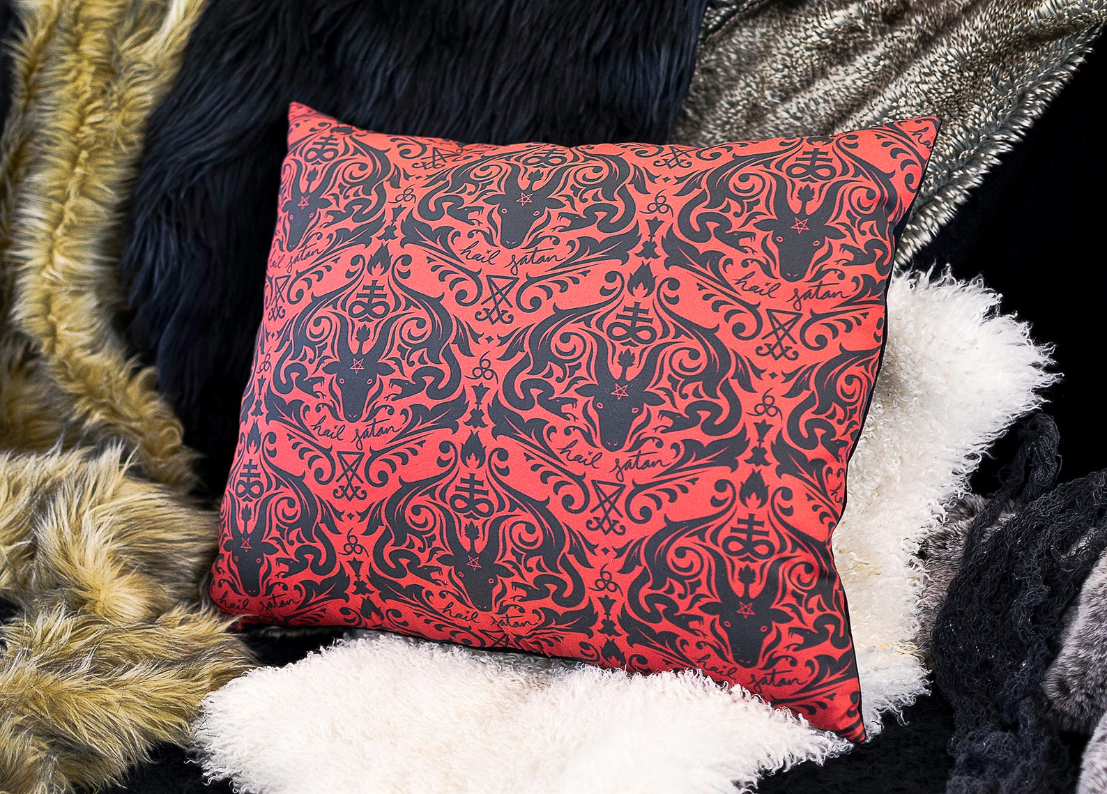 Hail Satan Halloween Throw Pillow | Etsy