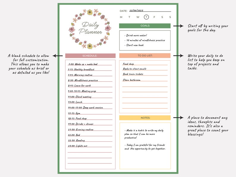 Printable Daily Planner, Printable Daily Planner Sheet, PDF Printable ...
