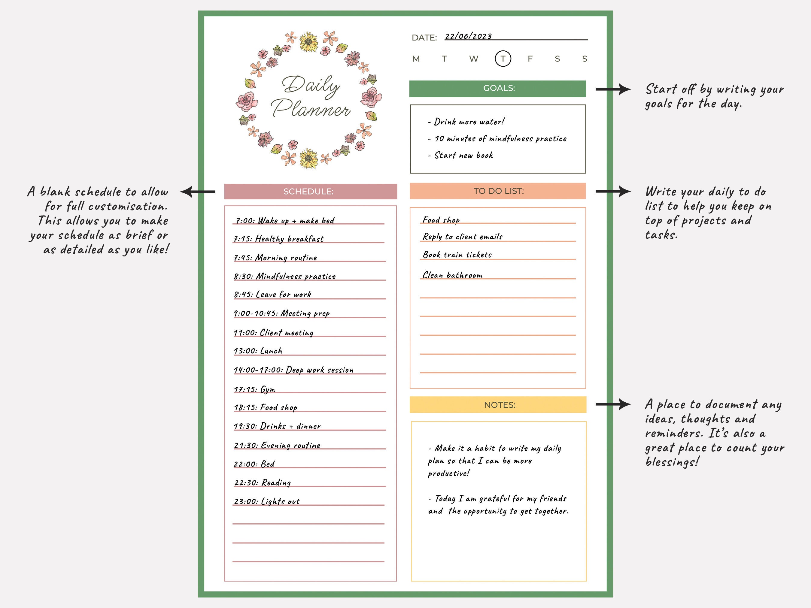 Printable Daily Planner, Printable Daily Planner Sheet, PDF Printable ...