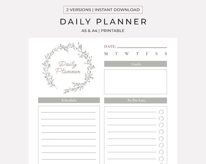 Printable Daily Planner, Printable Daily Planner Sheet, PDF Printable ...