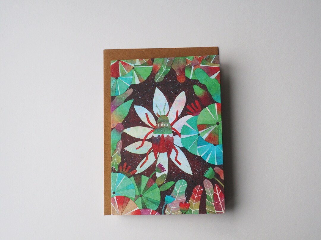 Green Tropical Beetle Card, Jungle Art, Insect Illustration, Greetings ...