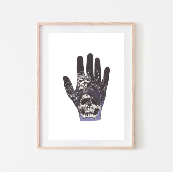 Purple Hades Hand Print Tattoo Art Print Bohemian Wall - Etsy