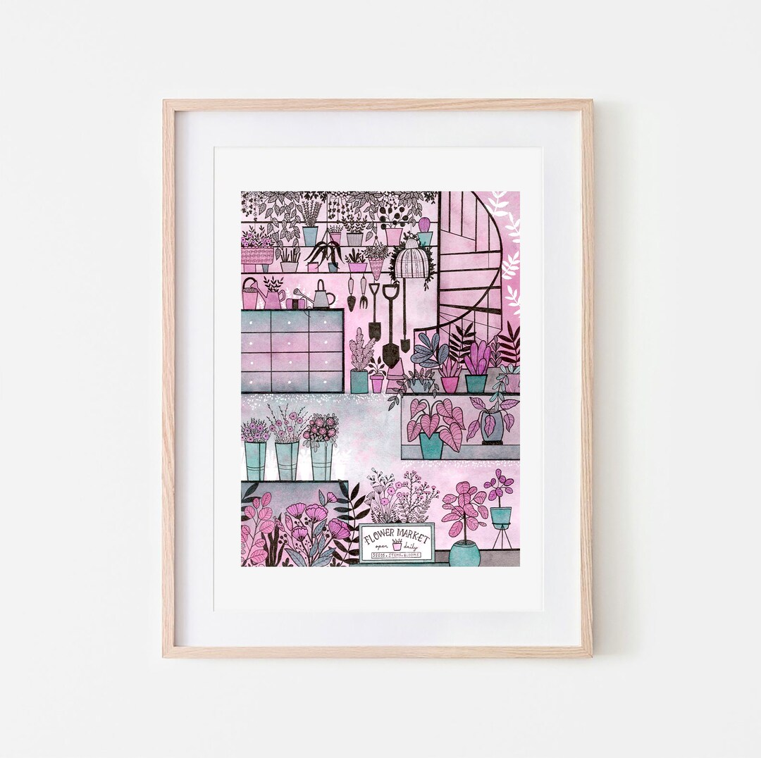 Flower Shop Print, Floral Art Print, Botanical Wall Art, Modern ...
