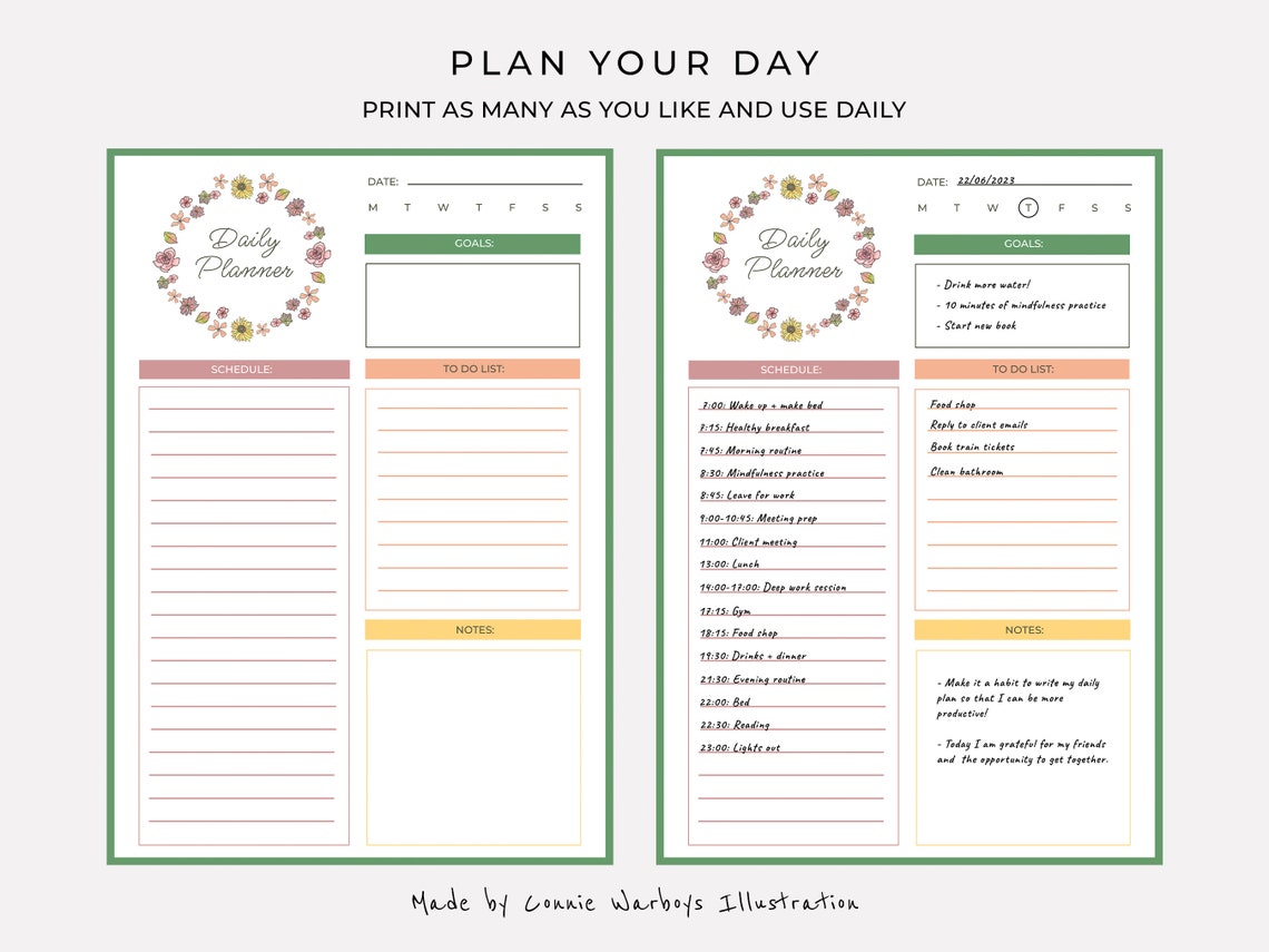 Printable Daily Planner, Printable Daily Planner Sheet, PDF Printable ...