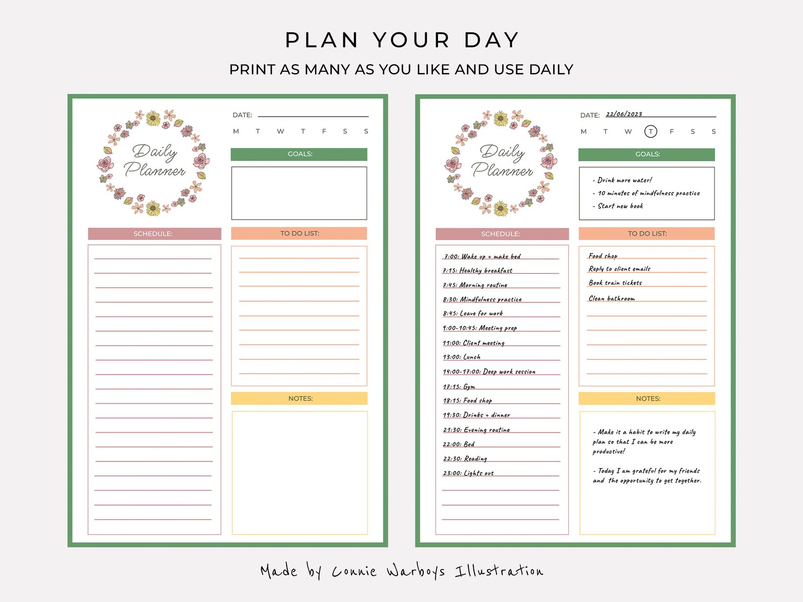 Printable Daily Planner, Printable Daily Planner Sheet, PDF Printable ...