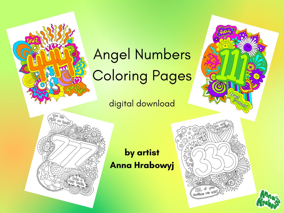Angel Numbers Coloring Pages Pack of 10 Anna Hrabowyj Art - Etsy