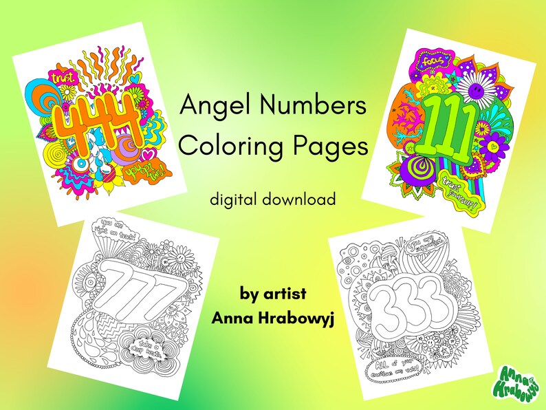 Angel Numbers Coloring Pages Pack of 10 Anna Hrabowyj Art - Etsy
