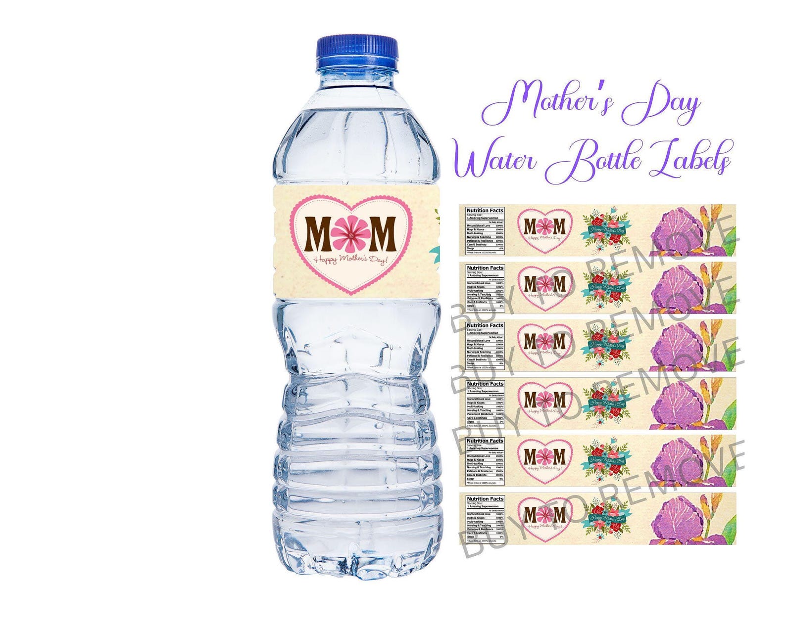 Mothers Day Water Bottle, Water Bottle Labels, Party Labels, Mothers ...