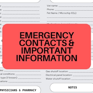 Emergency Contacts & Important Info Printable | Family Preparedness ...