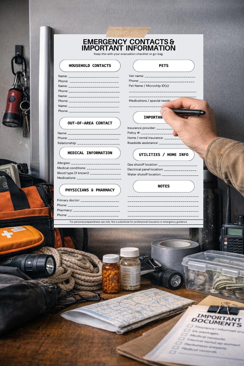 Emergency Contacts & Important Info Printable | Family Preparedness ...