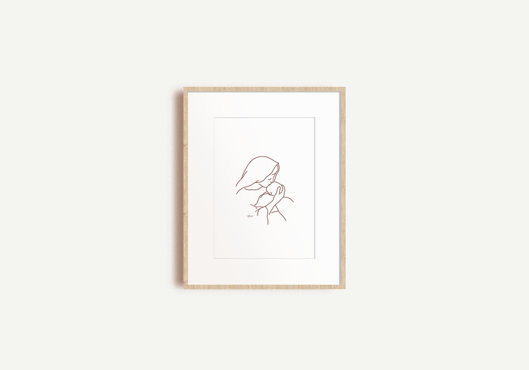 Mother Mary Line Art A4 Print white - Etsy