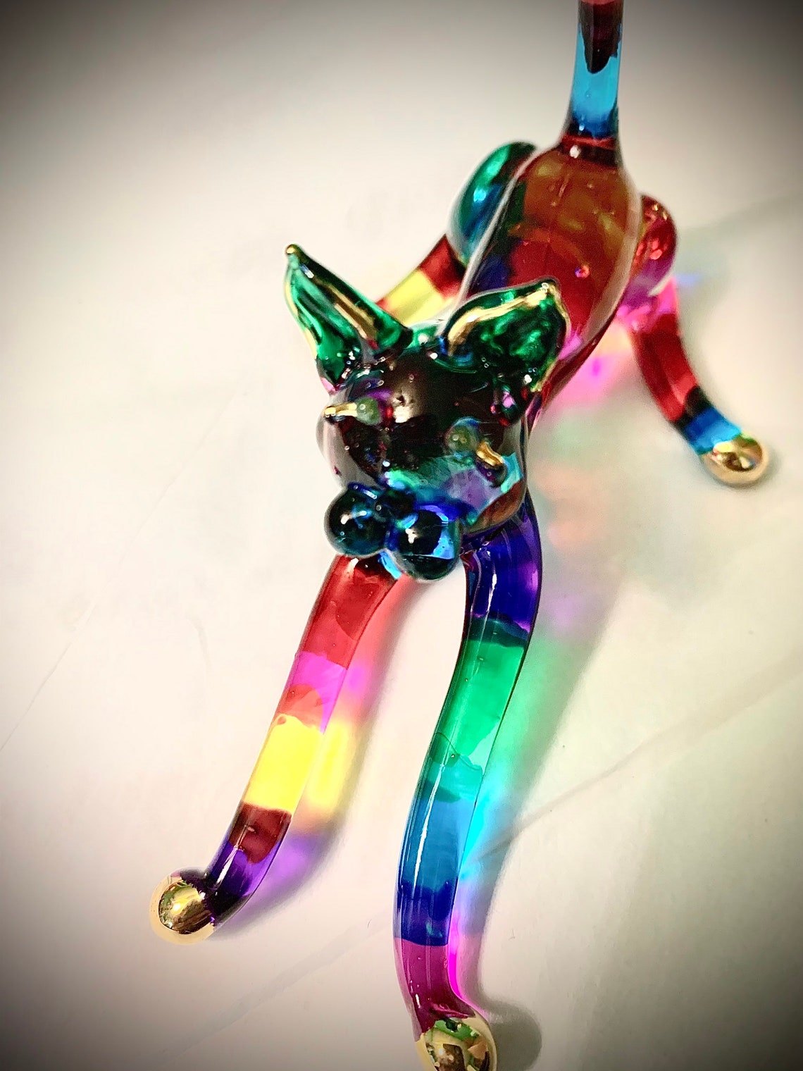 Blown glass colorful cat | Etsy